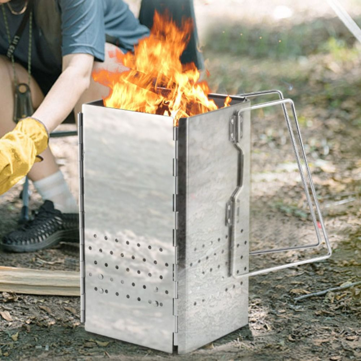 Portable Foldable Charcoal Starter Four-Corner Stainless Steel Barbecue ...