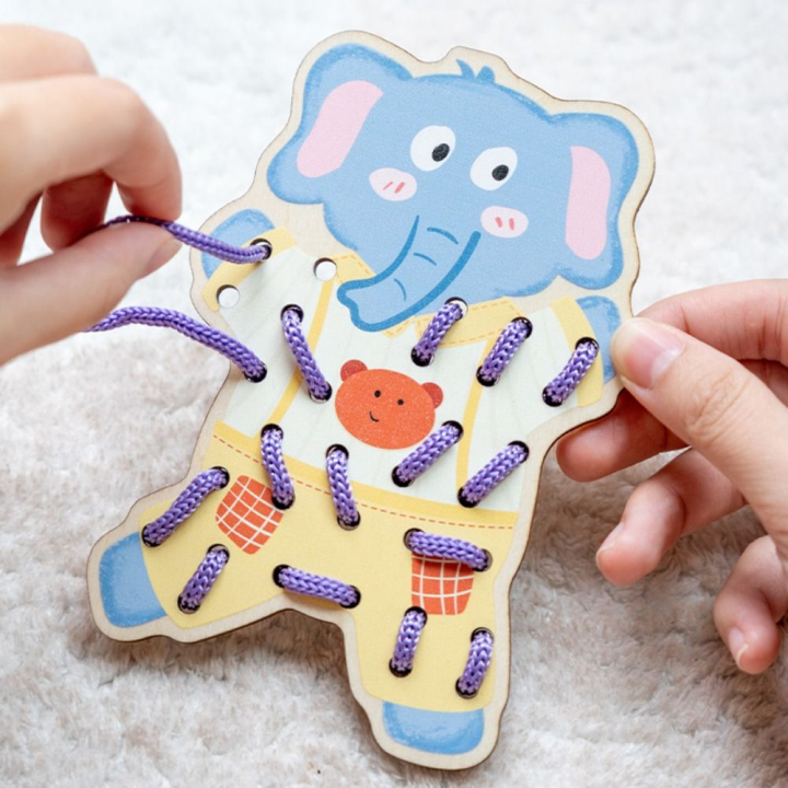 Wooden Threading Board Educational Animals Threading Lacing Game Hand ...