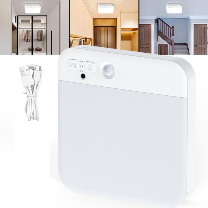 Square Cordless Motion Sensor Ceiling Light Magnetic Mount Rechargeable ...
