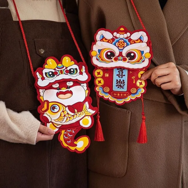 Red Chinese Dragon Red Packet With Tassels Felt Cloth Strap Red Packet ...
