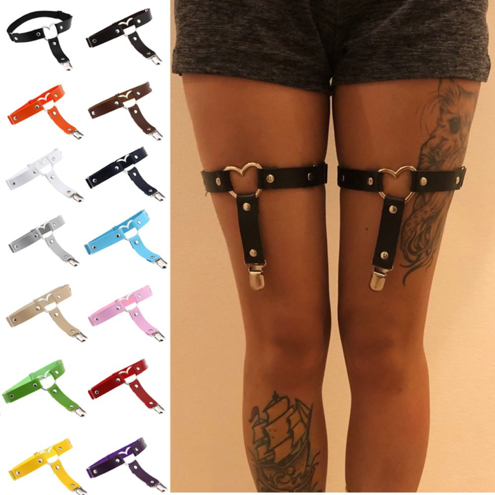 Elastic Punk Women Thigh Harness Pu Leather Garter Belt Heart Leg ...