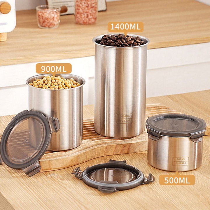Leak-proof 304 Stainless Steel Storage Box Round Fresh Keeping Food Can ...