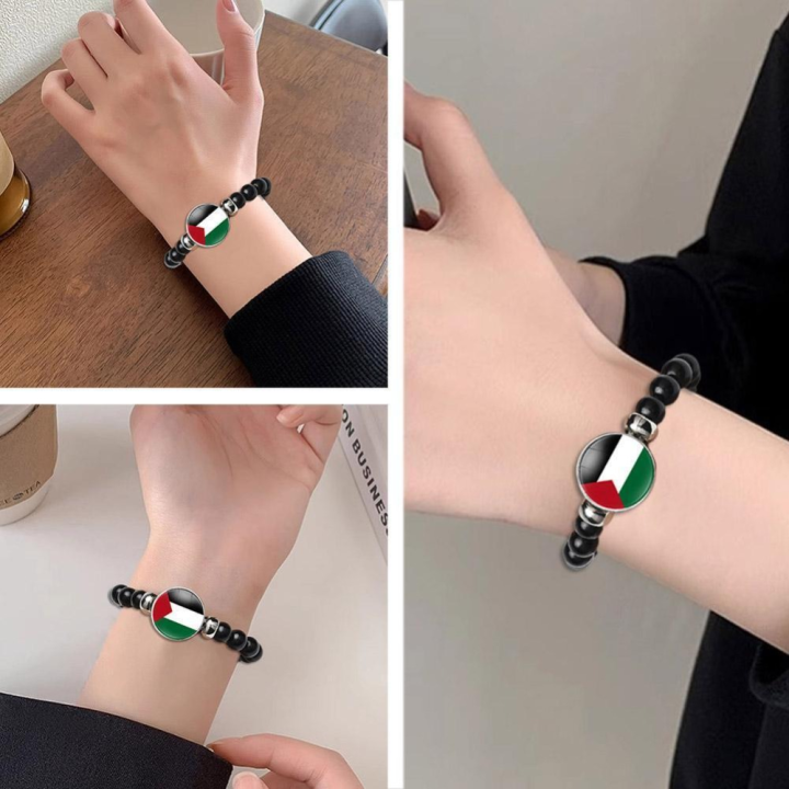 New Versatile Free Palestine Wrist Band Black Elastic Beading PLO Gaza ...