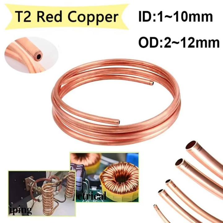 1Pcs Durable 1 Meter Copper Tube Coil OD 2-12mm ID 1-10mm 99.9% Pure Copper T2 Copper Soft Wire ...