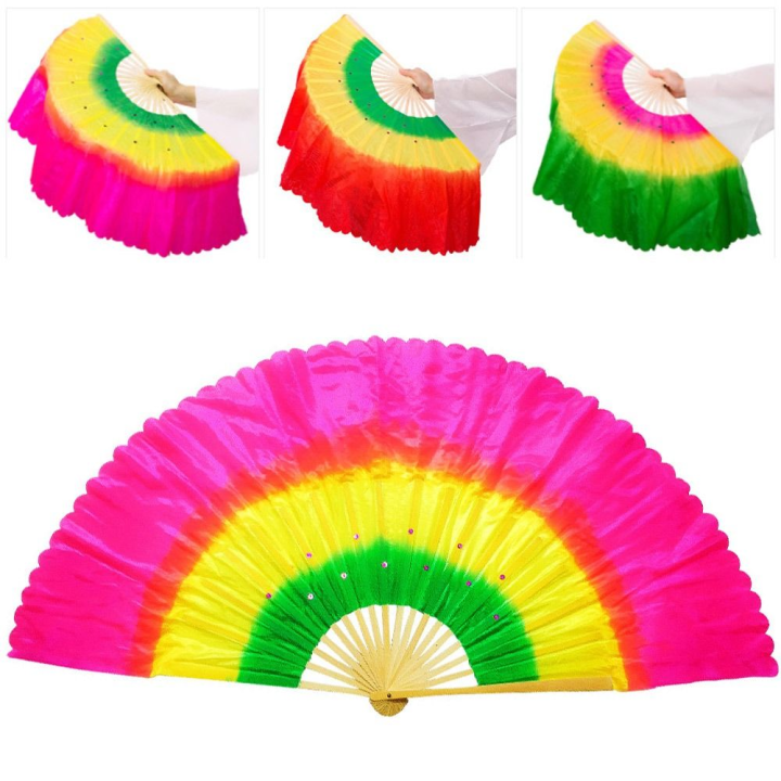 10Colors 26cm Belly Dancing Fan Long Imitation Gradient Color Rayon ...