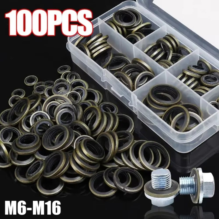 100Pcs Durable Fasteners Bonded Washer Metal Rubber Drainage Bolt Pad ...