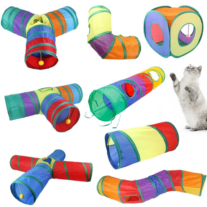 Portable Polyester+Steel Wire Cat Tunnel Tube Foldable Colorful Cat ...