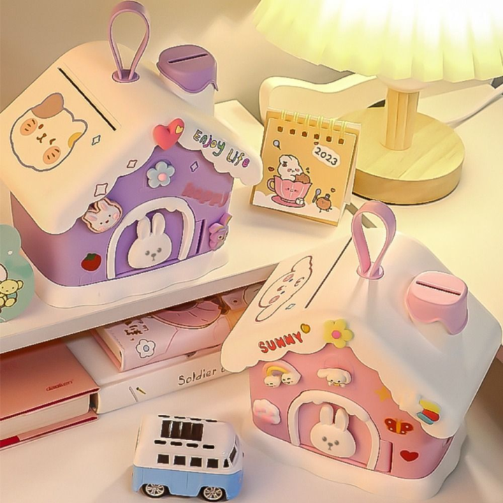 High Quality Mushroom House Money Box Plastic Key Lock Piggy Bank ...