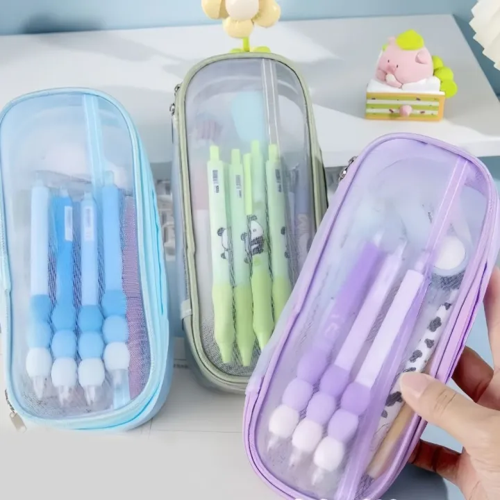 New Double Layer Mesh Pencil Case Large Capacity Multi-Purpose ...