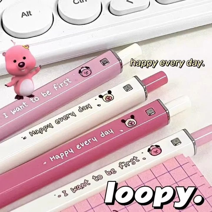Cute Plastic Loopy Gel Pen 0.5mm Quick Drying Ballpoint Pens Rollerball ...