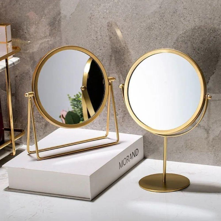 New 360 Degrees Rotate Makeup Mirror with Stand Metal Desktop Mirror ...