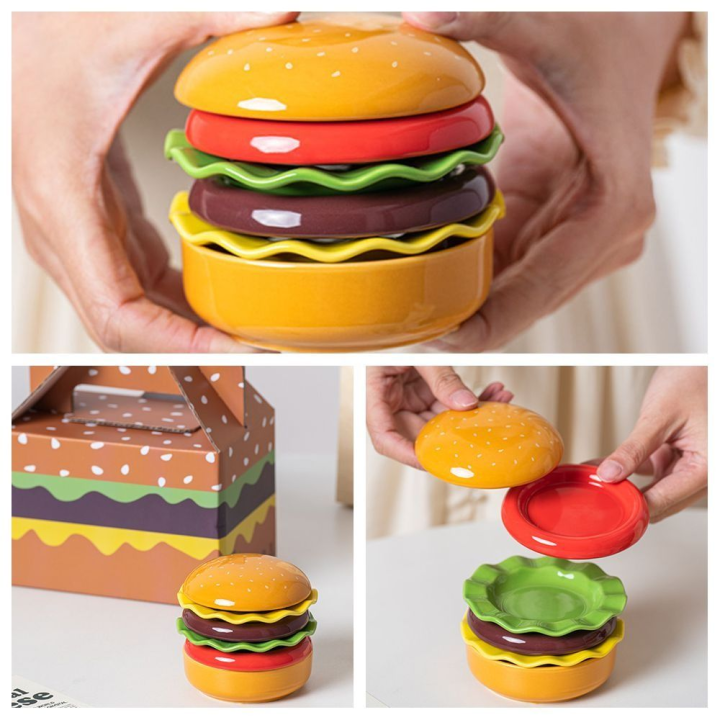 New Stackable Ceramic Burger Plate Mini 6-Layer Dessert Snack Plate ...
