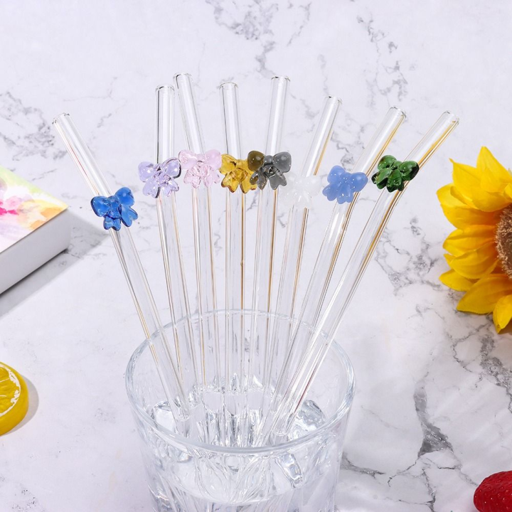 Safe Juice Milk Drinking Butterfly Glass Straws Washable Transparent ...