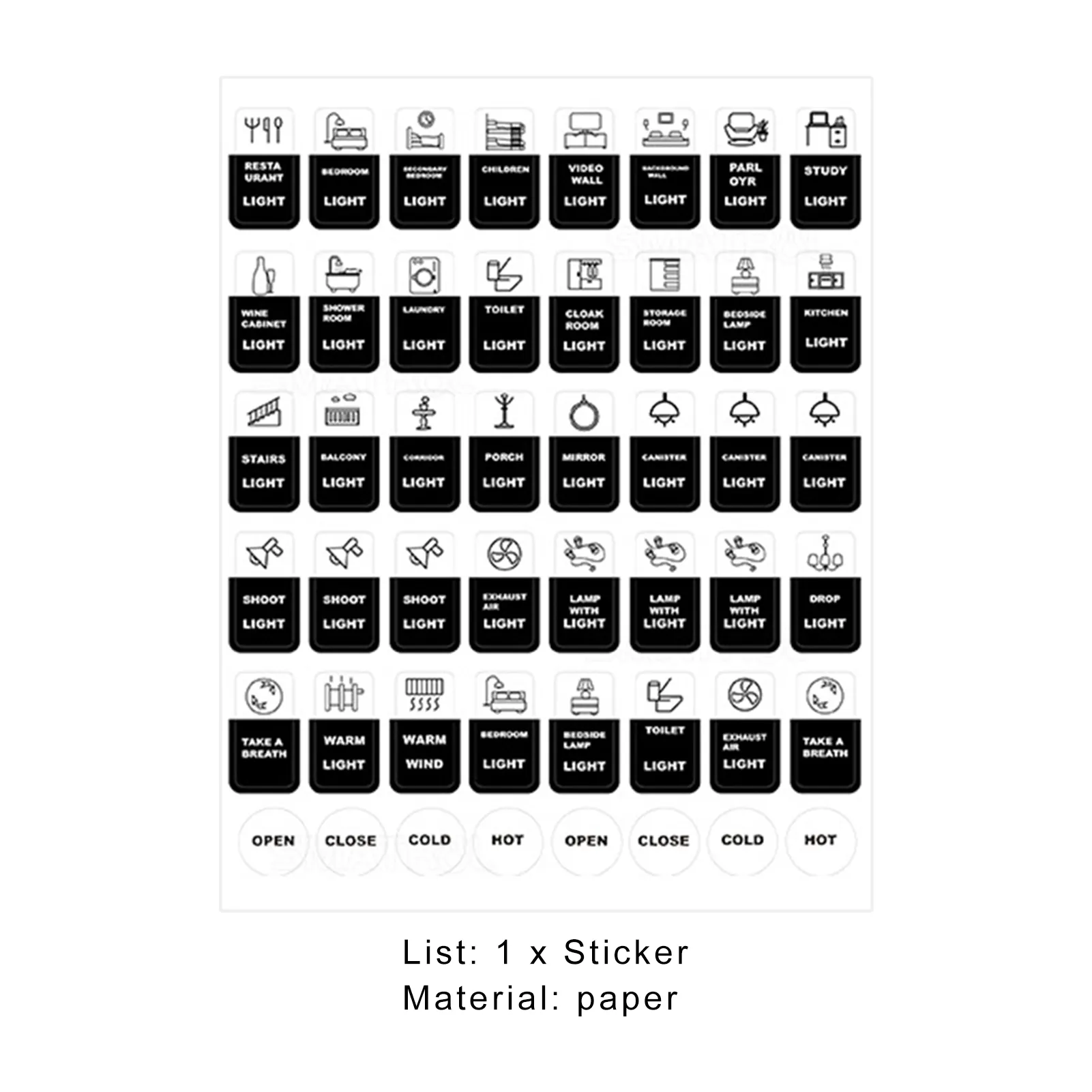 1 Sheet Appliances Icon Logos English Print Self-adhesive Great ...