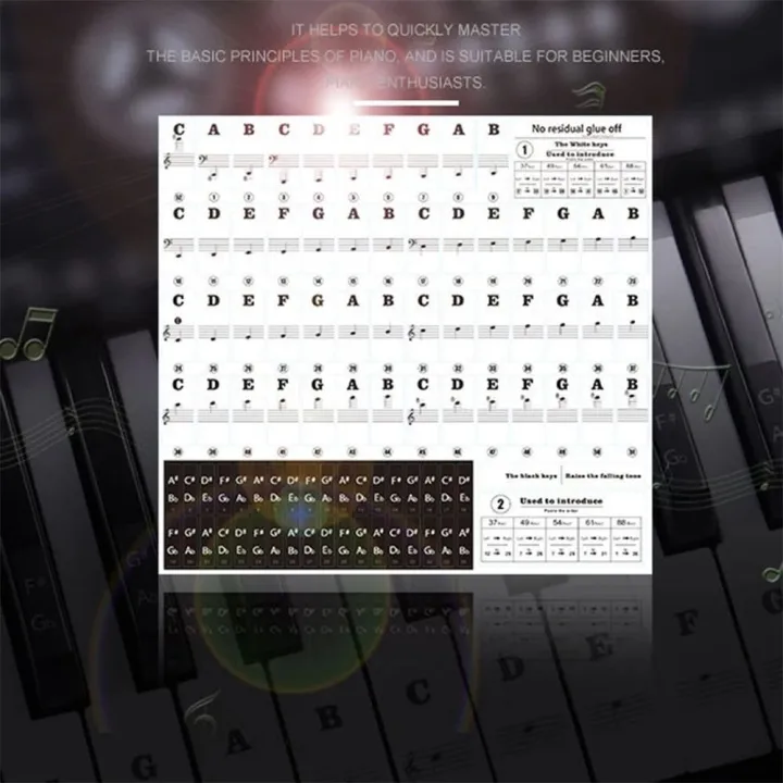 for Piano Beginners Transparent for White Keys Adhesive Sticker Symbol ...
