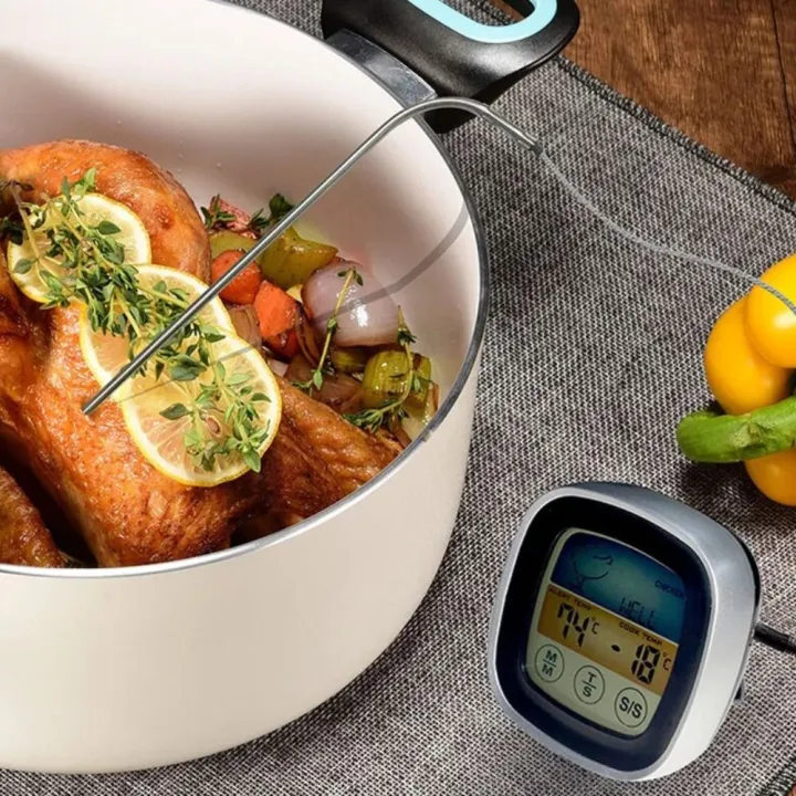 Household Touch Screen Meat Temperature Probe with Long Probe Timer BBQ ...