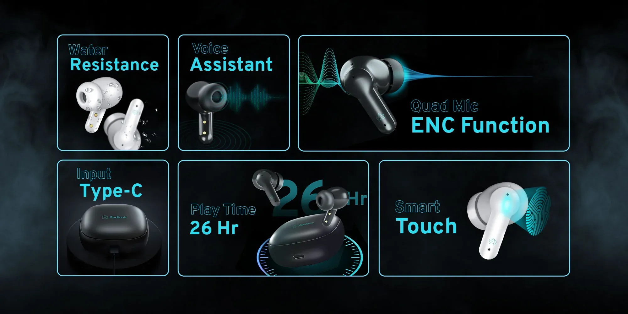 Audionic Airbud 550 Quad MIC ENC Earbuds - Gaming Mode - IPx4 Water ...