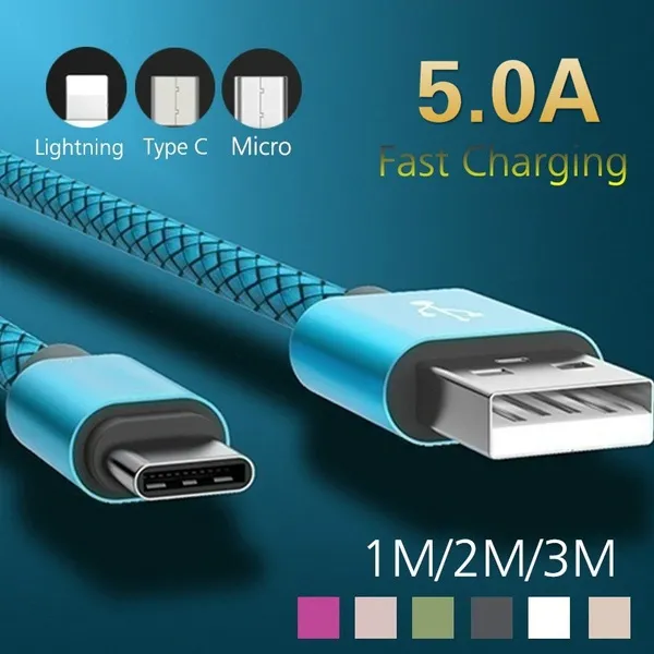 New Super Long 5A Fast Charging Cable USB Data Transfer Cable Braided USB Charger Cable Android