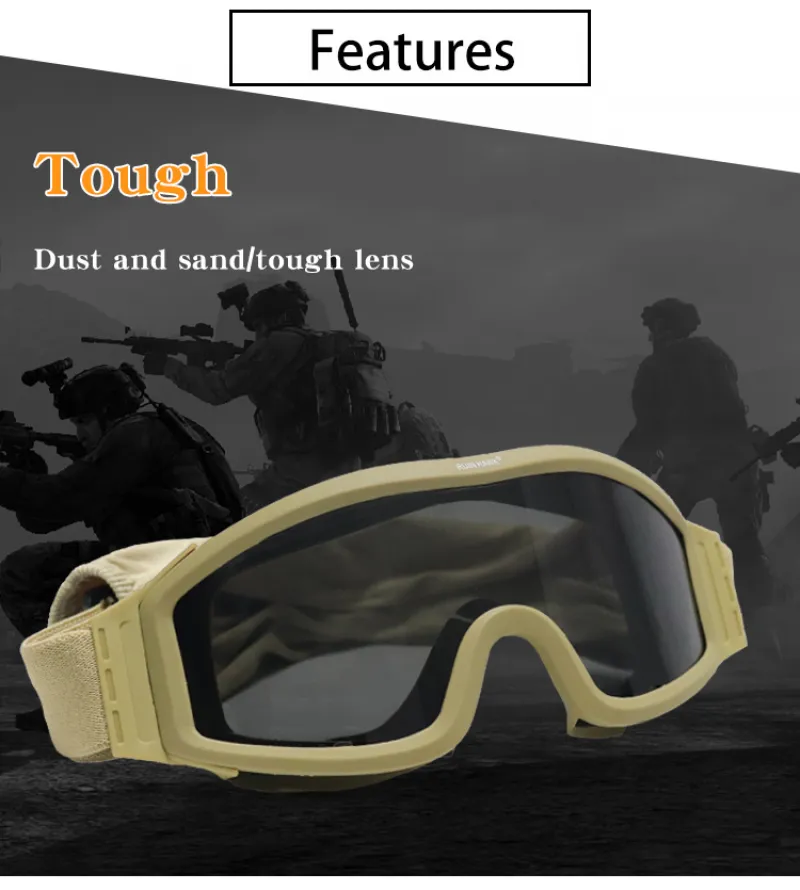 Black Tan Green Tactical Goggles Military Shooting Sunglasses 3 Lens ...