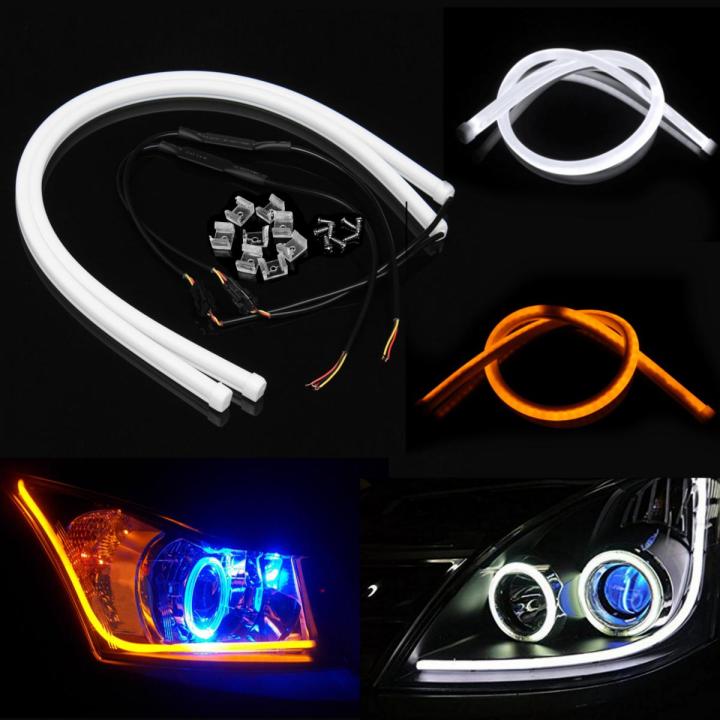 2 pcs 60cm Flexible Soft Switchback Headlight LED Strip Daytime Running ...