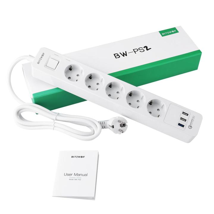 BlitzWolf BW-PS2 Power EU Plug Strip 3 Universal Serial Bus Charging ...