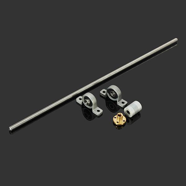T8 400mm Stainless Steel Lead Screw Set with Mounted Ball Bearing and ...