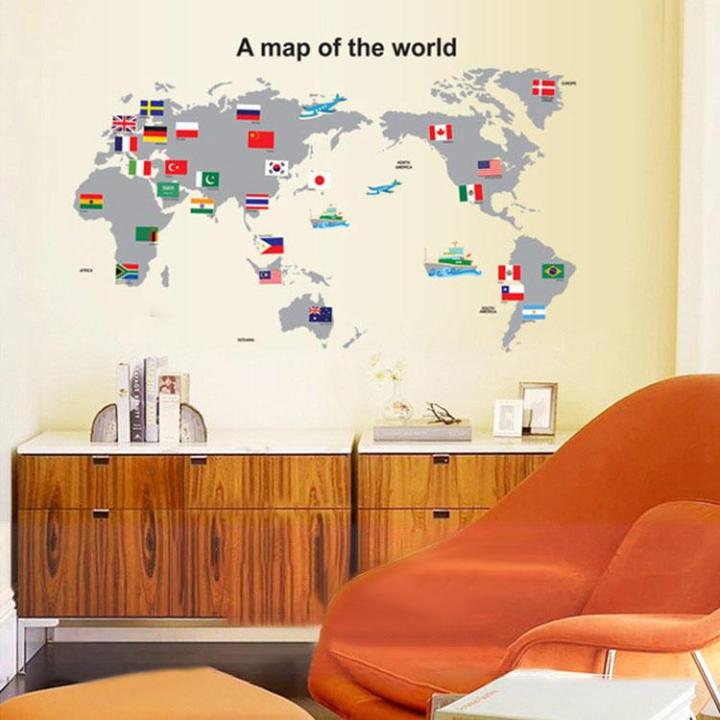 World Map PVC Wall Stickers Removable Waterproof Wall Art Decals Home ...