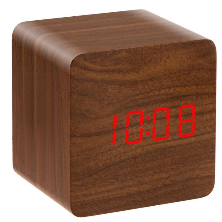 Voice Activated Electronic LED Display Wooden Alarm Clock Temperature ...
