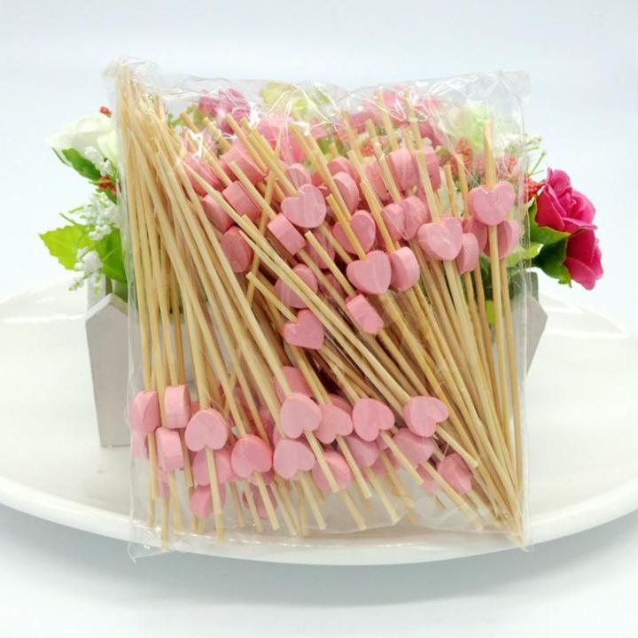 100Pcs 12cm Bamboo Heart Food Picks Fruit Fork Sticks Buffet Cupcake ...