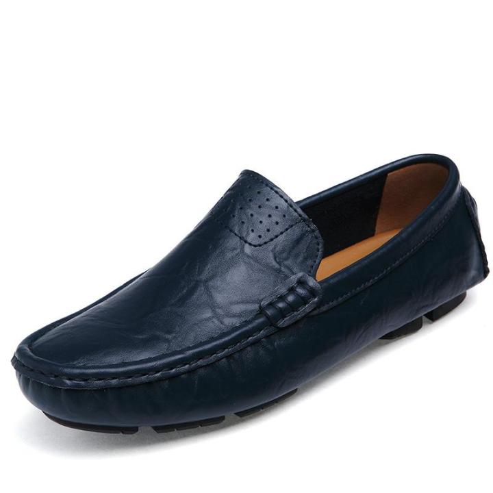 Fashion Large Size Men Pure Color Slip On Leather Driving Flat Shoes ...