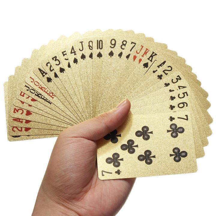 Waterproof 24K Gold Foil Plated Poker 54 Playing Cards Deck Table Game ...