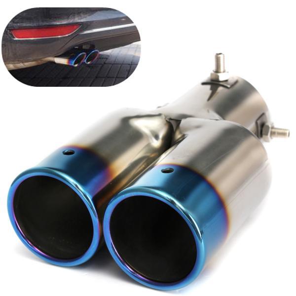 60MM Blue HOT SELL New Universal Twin Double Exhaust Muffler Pipe Tail ...