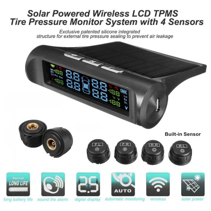 Solar Power Car Auto TPMS Tire Pressure LCD Monitor System + 4 Sensors ...