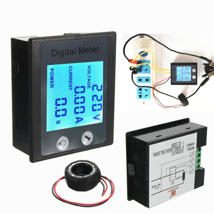 AC 80-260V 100A Motors Digital Voltage Power Energy Meter Ammeter ...