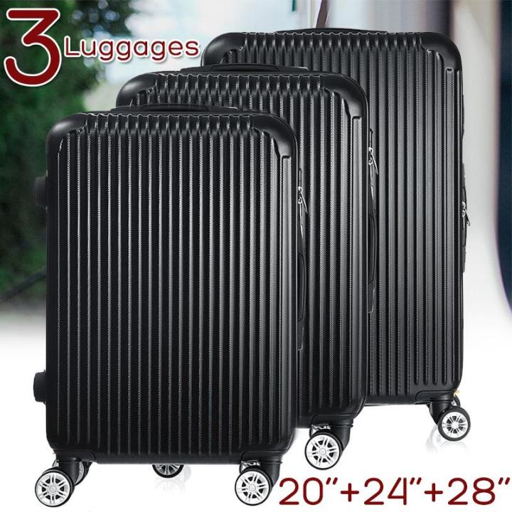 Black 20/24/28 Inch Luggage Trolley Case Travel Trunk High Capacity 3 ...