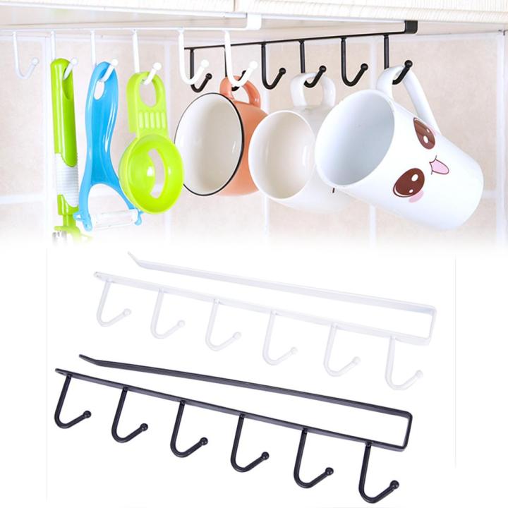 6 Hooks Cup Holder Hang Kitchen Cabinet Tools DIY Under Shelf Storage ...