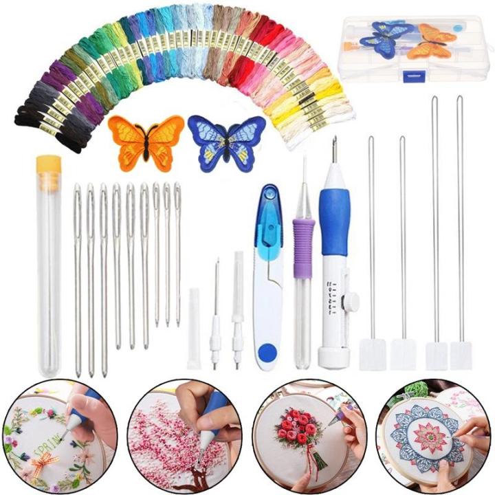 Magic DIY Embroidery Pen Knitting Sewing Tool Kit Punch Needle Set + 50 ...