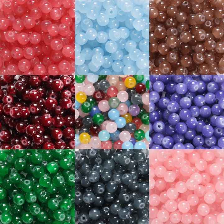 50pcs 6/8mm Glass Jelly Solid Colored Imitation Jade Beads For DIY ...