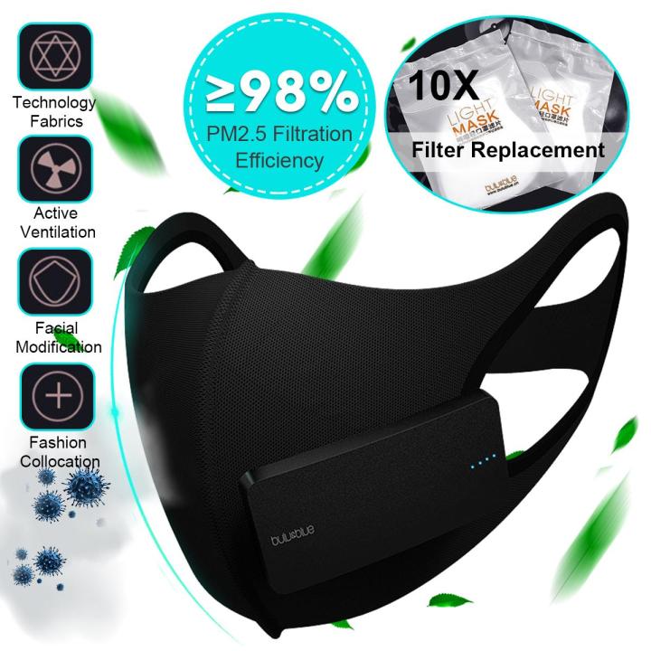 Black Anti-Pollution Respirator PM2.5 Filter Dust Mask Rechargeable Air ...