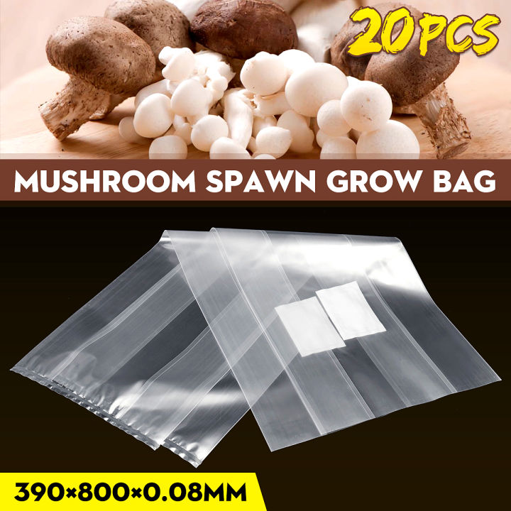 20Pcs PVC Mushroom Spawn Grow Bags Substrate High Temp Pre Sealable 390 ...