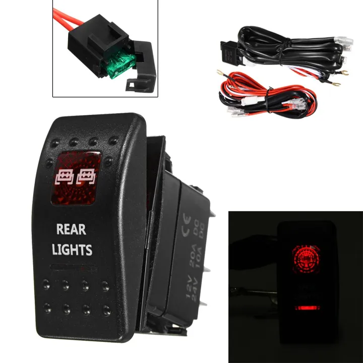 Waterproof LED Illuminated Backlit Rocker Motors Switch + Relay Fuse ...