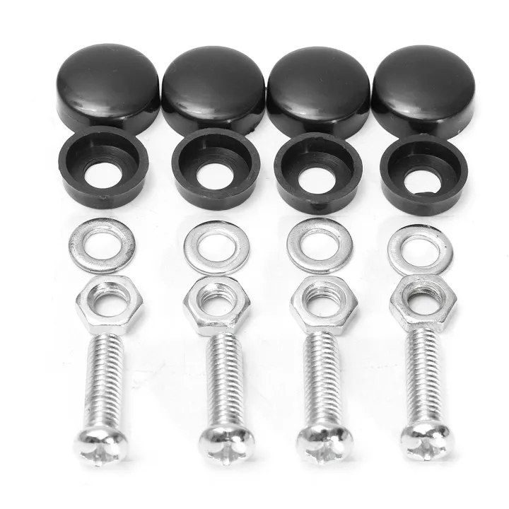4 Set Black affordable License Plate Frame Security Screw Bolt Caps ...