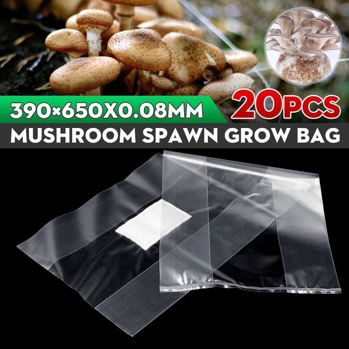 20Pcs PVC Mushroom Spawn Grow Bags Substrate High Temp Pre Sealable 390 ...