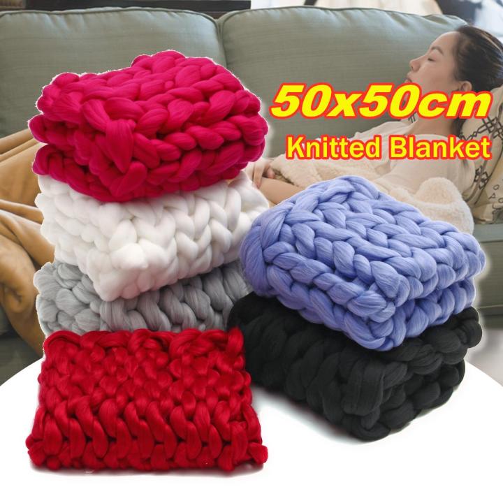 US Handmade HOT SELL Chunky Knitted Blanket Wool Thick Line Yarn Merino ...