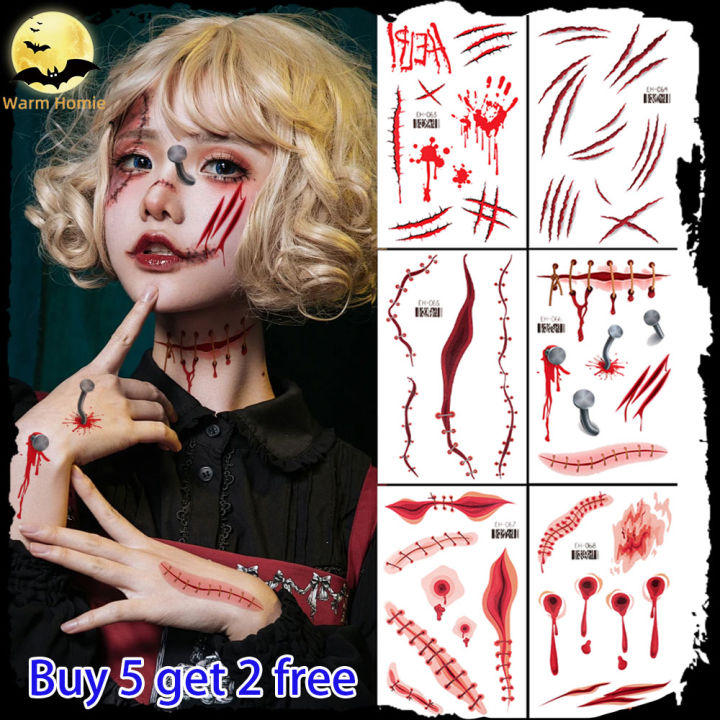 Buy 5 get 2 Free Halloween Temporary Scar Realistic 3D Bloody Wounds ...