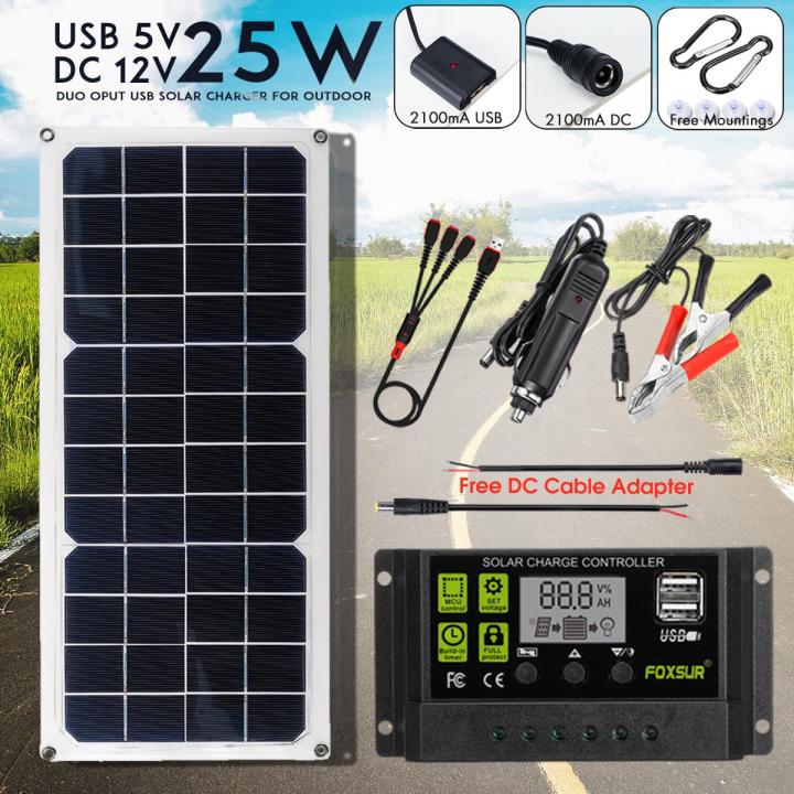 25W 12V HOT SELL New Solar Panel + 3 in 1 Charger Cable + Controller ...