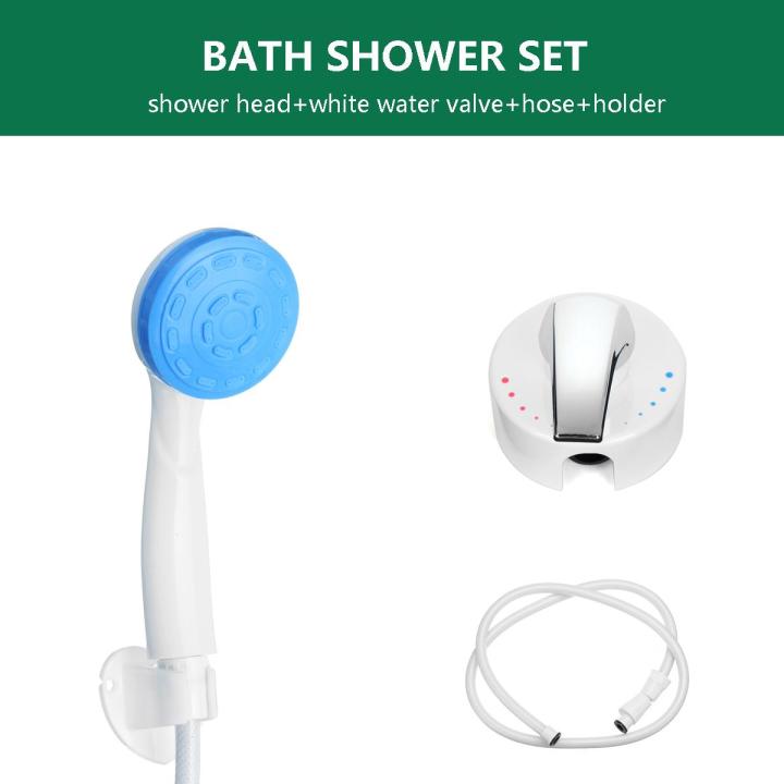 Blue Shower New Head + White Mixing Valve + Hose + Holder Bath Bathroom ...