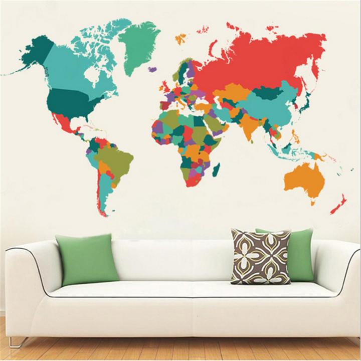 Colorful World Map Furniture Home Decor Wall Sticker For Living Room ...