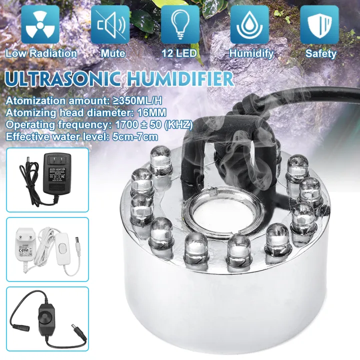 【Stylish】 45MM Ultrasonic Chic Mist Maker 12 LED Light Water Fountain ...