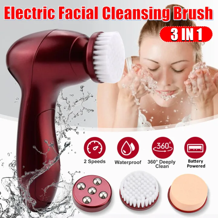 3 IN New 1 Electric Facial Cleanser Brush Face Effective to Exfoliate ...